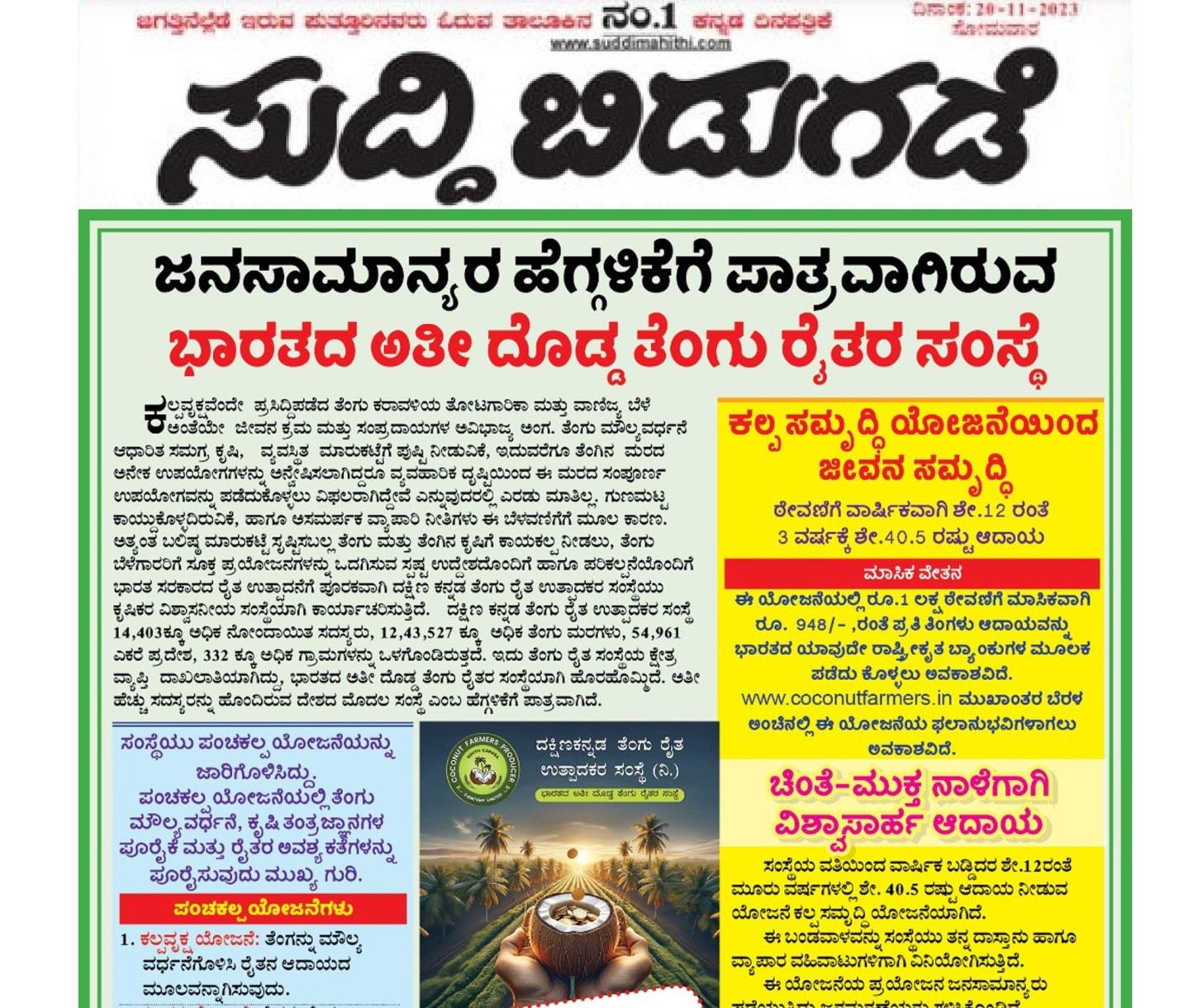 Initiatives Featured in Suddi Bidugade Sullia and Puttur - Coconut Farming